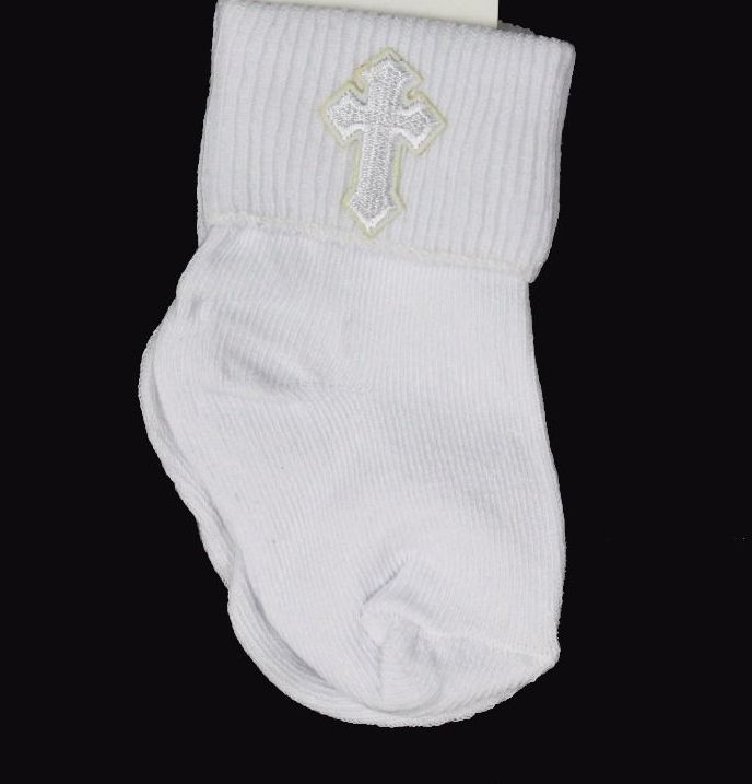 Baptism Sock With Cross - White – Grandma's Little Darlings